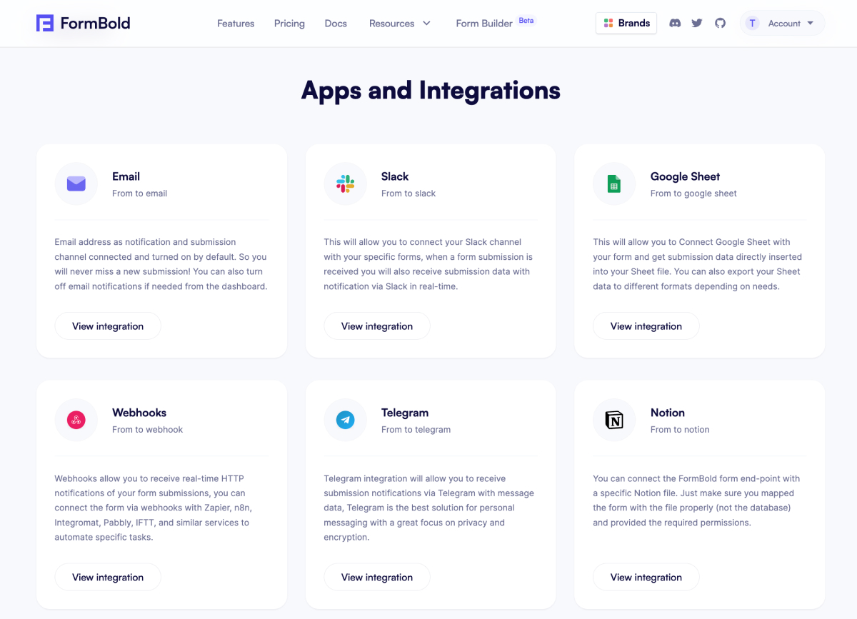 Apps and Integrations | FormBold